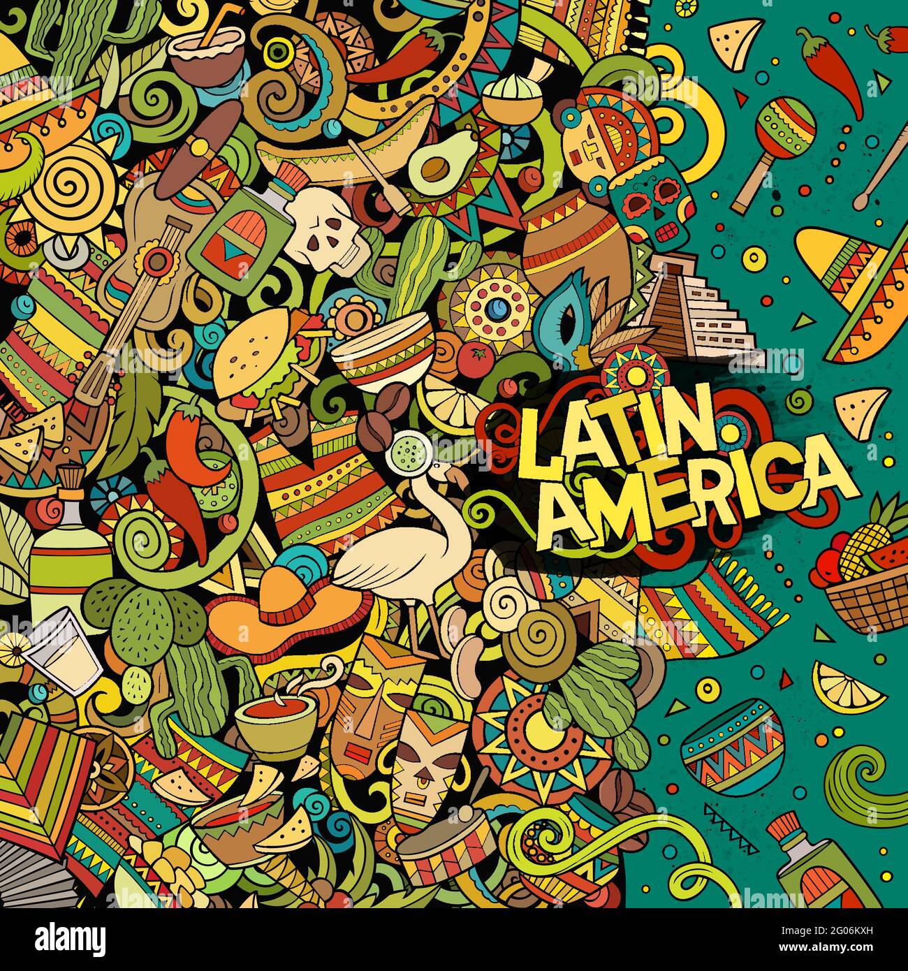 Cartoon hand-drawn doodles Latin American frame Stock Vector Image ...