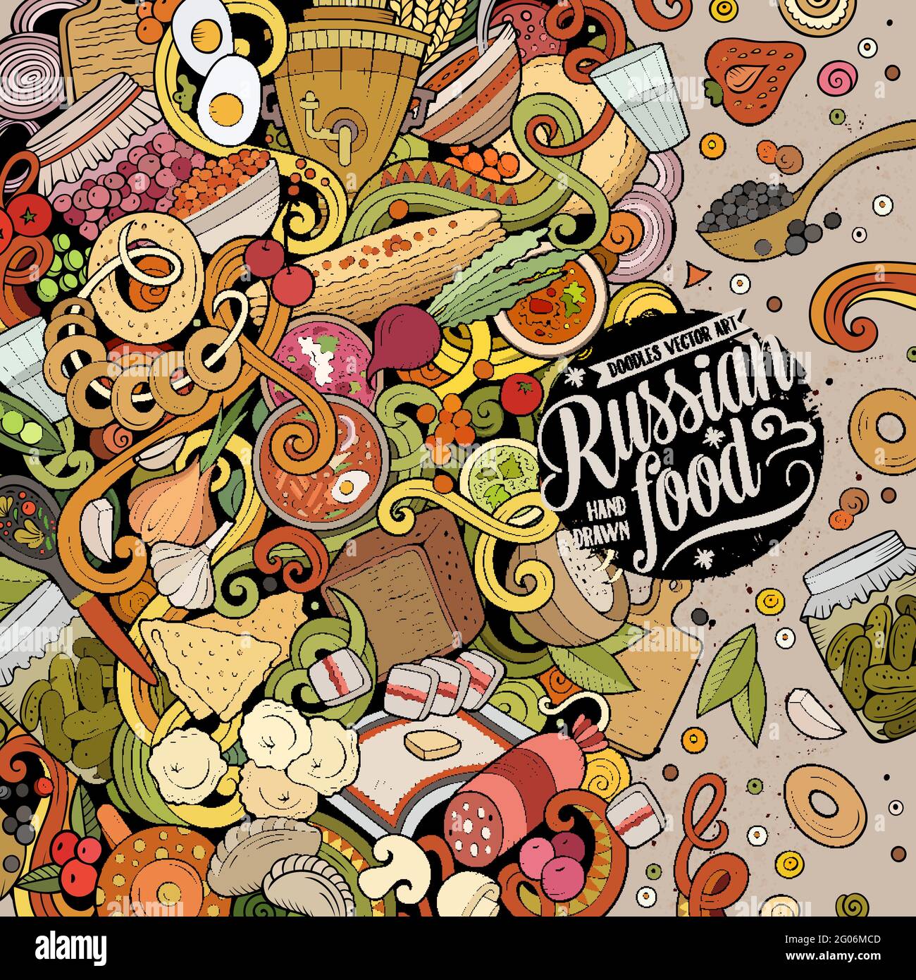 Cartoon vector doodles Russian food frame Stock Vector Image & Art - Alamy