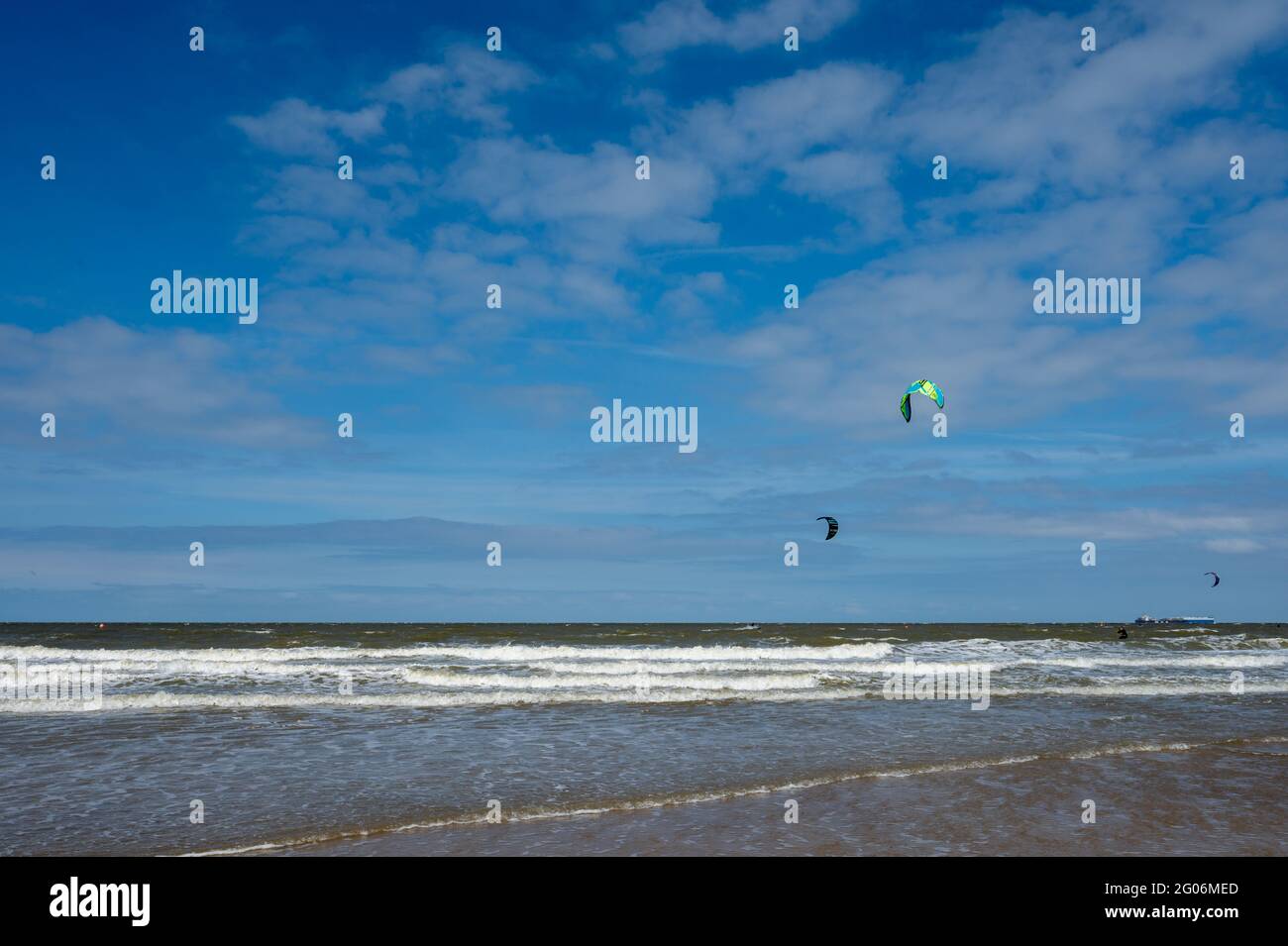 Yellow sandy beaches in small Belgian town Knokke-Heist, luxury ...