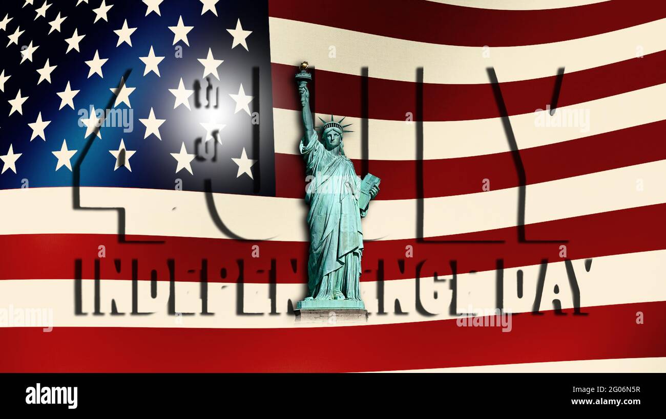 Text - 4 th of july Independence Day - with the Statue of Liberty on a ...