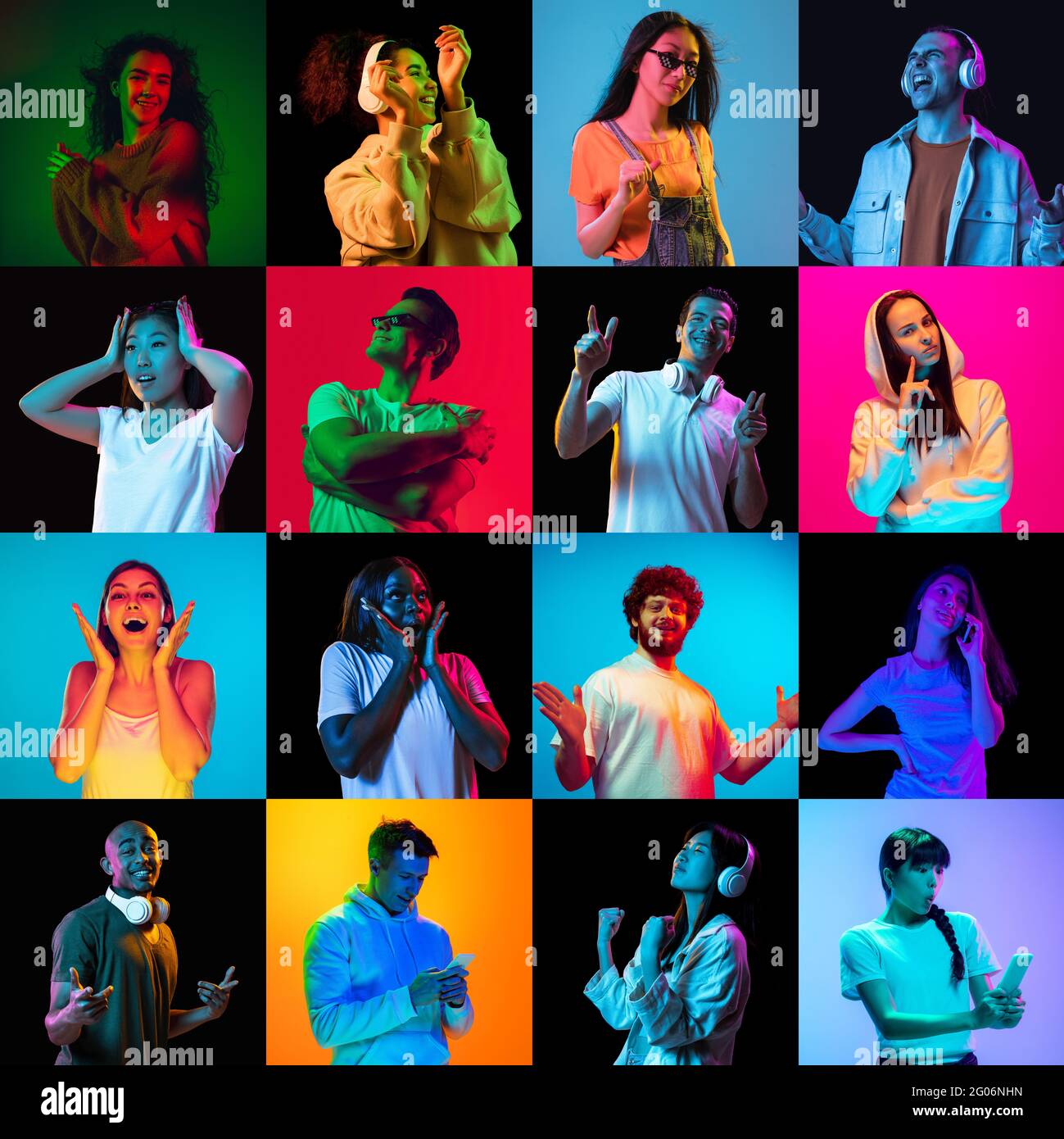 Group of young people men and women posing isolated on multicolored ...