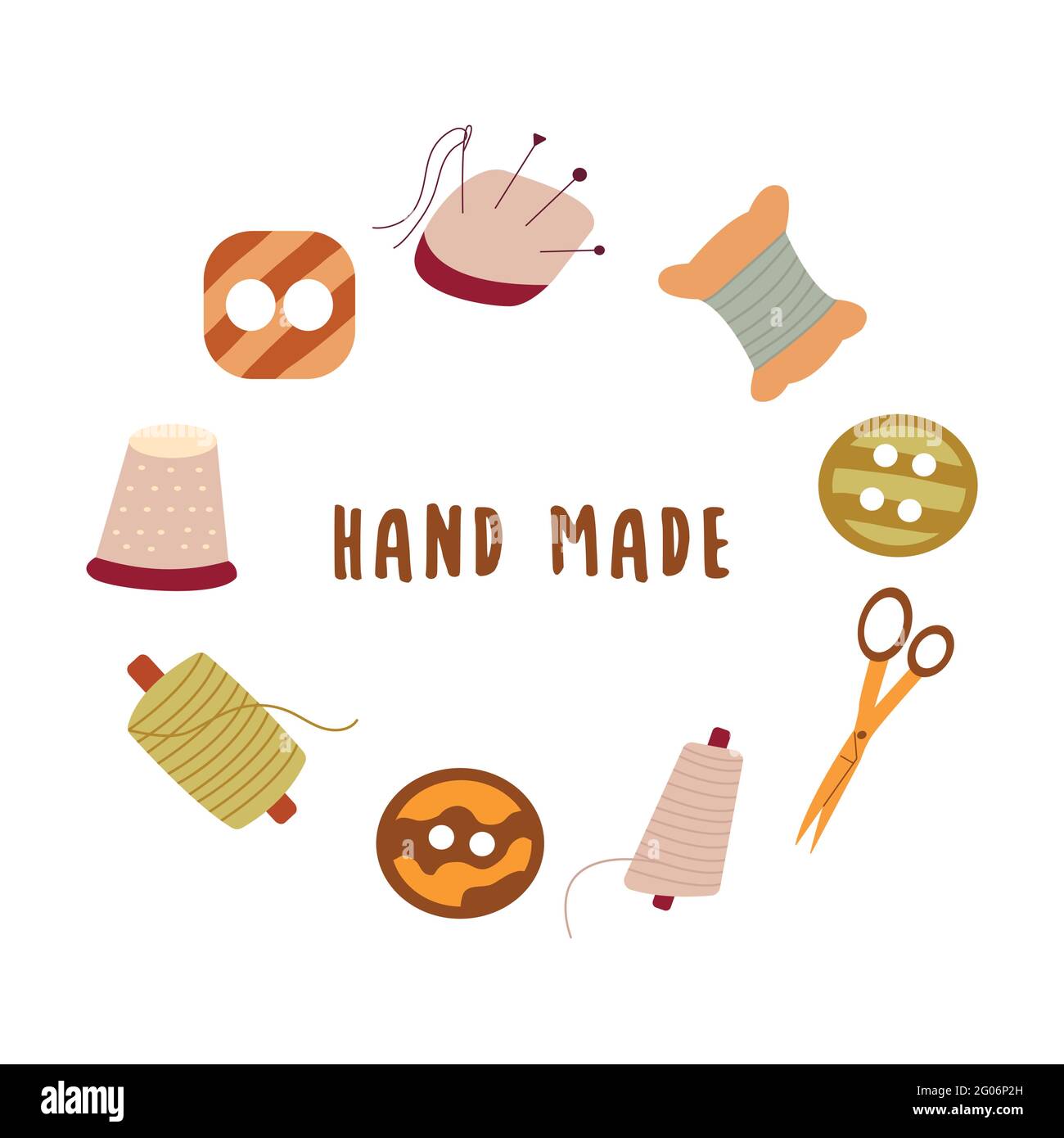 Set of elements for needlework and sewing. Shape of a circle ...