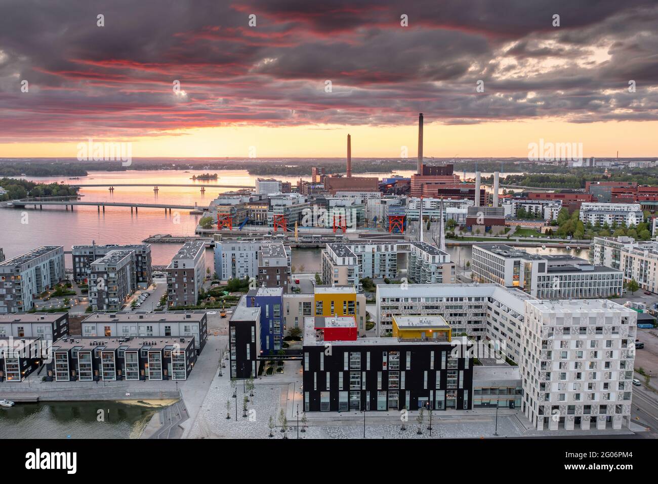 Jatkasaari and Ruoholahti neighborhoods of Helsinki, Finland. Modern ...