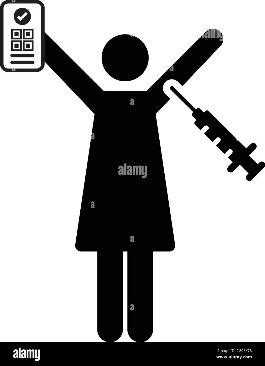 Digital vaccine passport icon vector with female pictogram symbol for ...