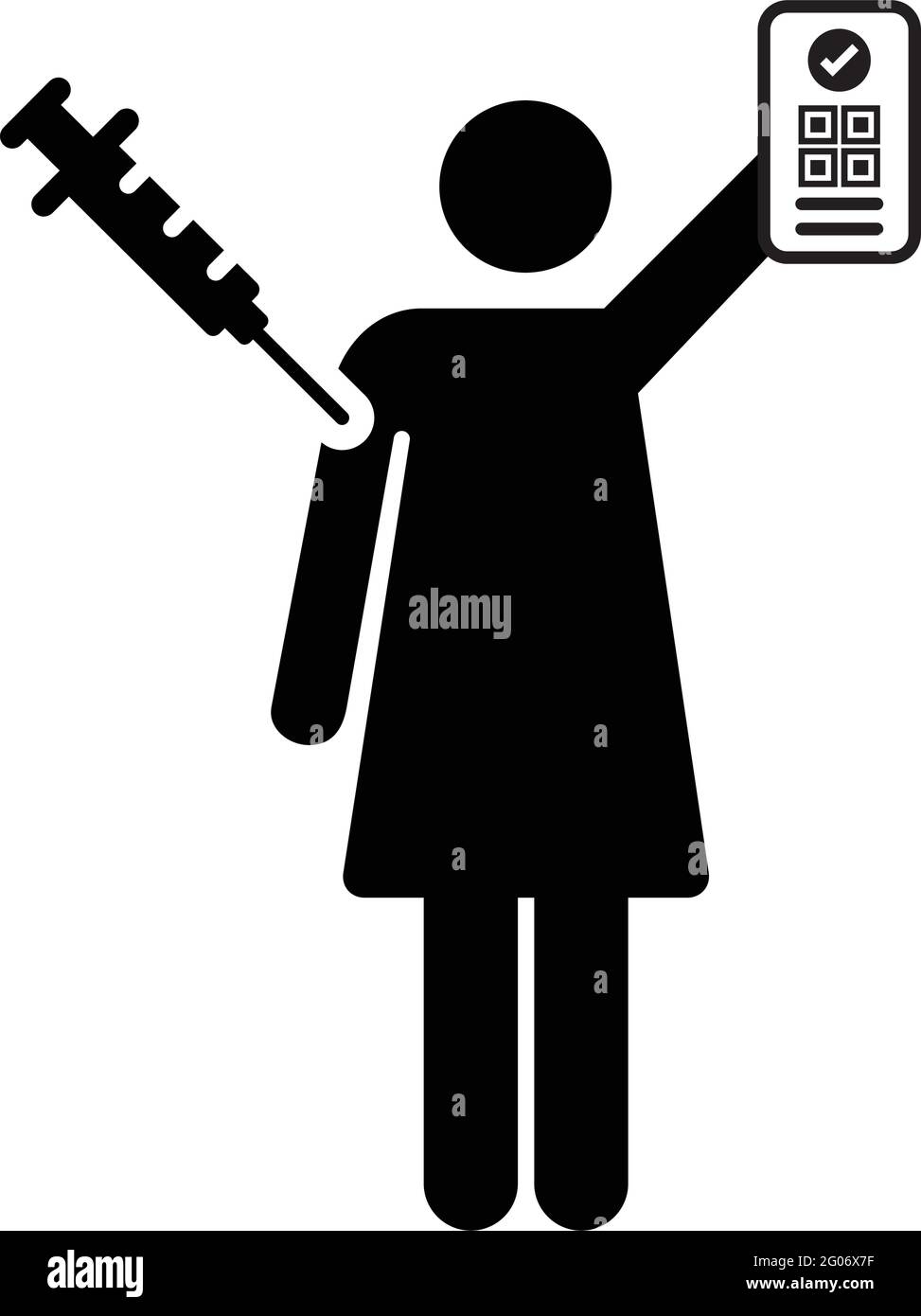 Vaccine passport icon vector with female pictogram symbol for medical ...