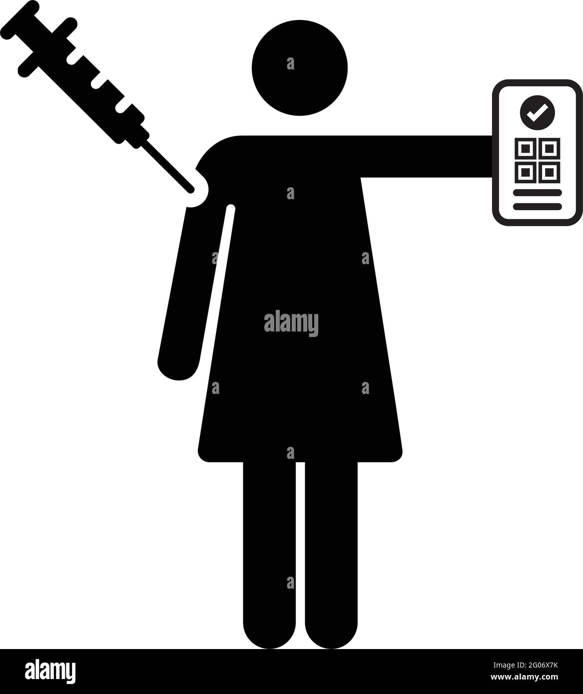 Vaccine card icon vector with female pictogram symbol for medical and ...