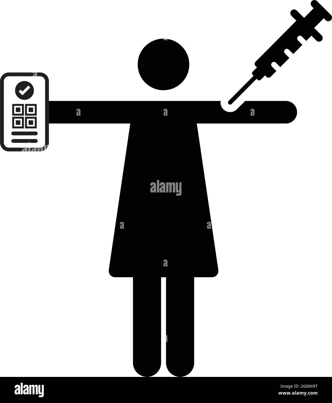 Vaccine passport icon vector with female pictogram symbol for medical ...