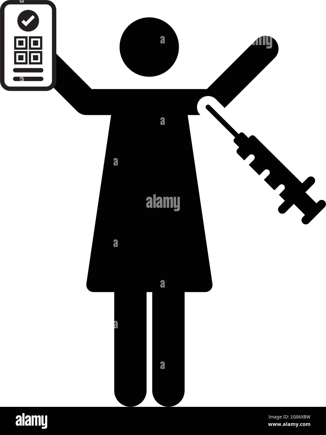 Vaccine passport icon vector with female pictogram symbol for medical ...