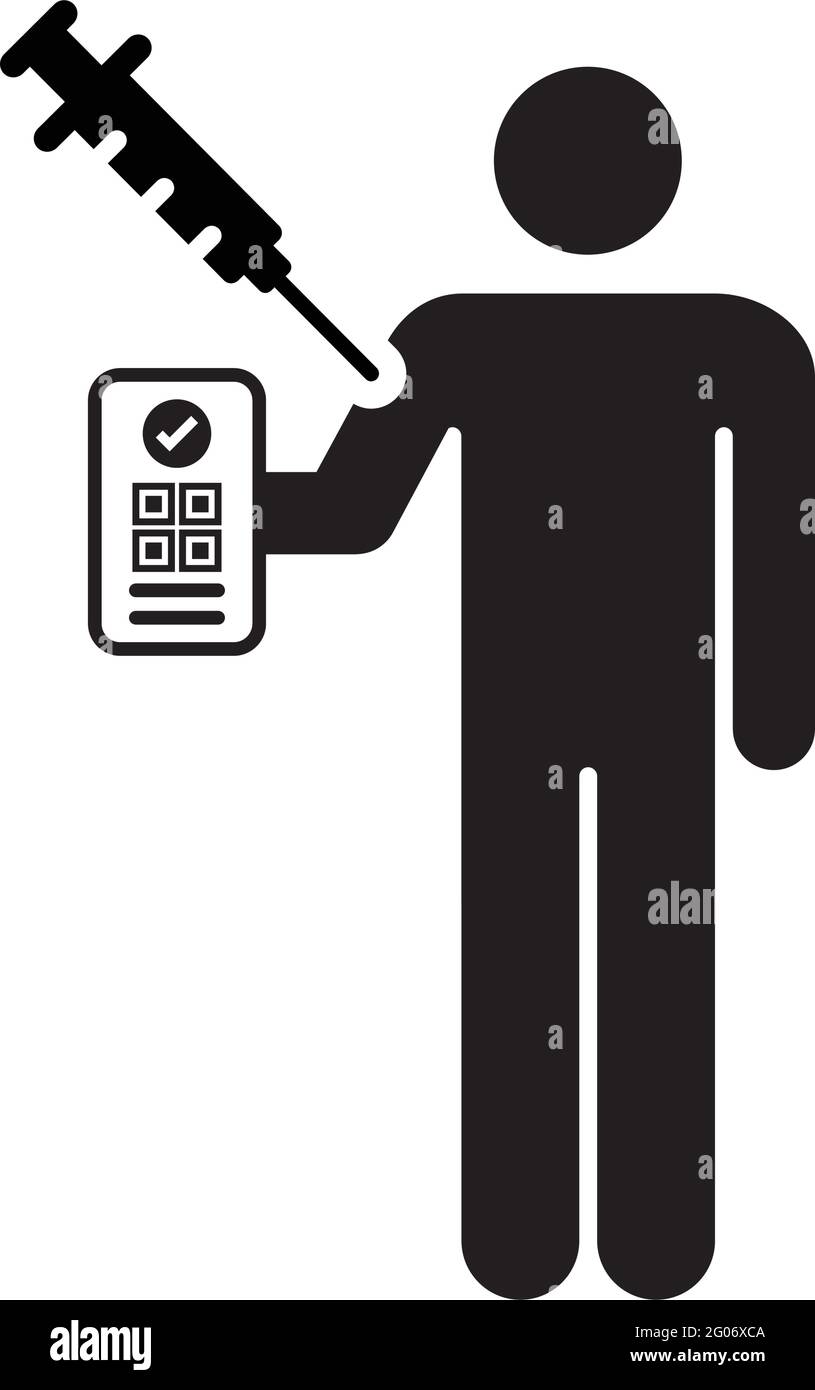 Vaccination report card icon vector with male pictogram symbol for ...