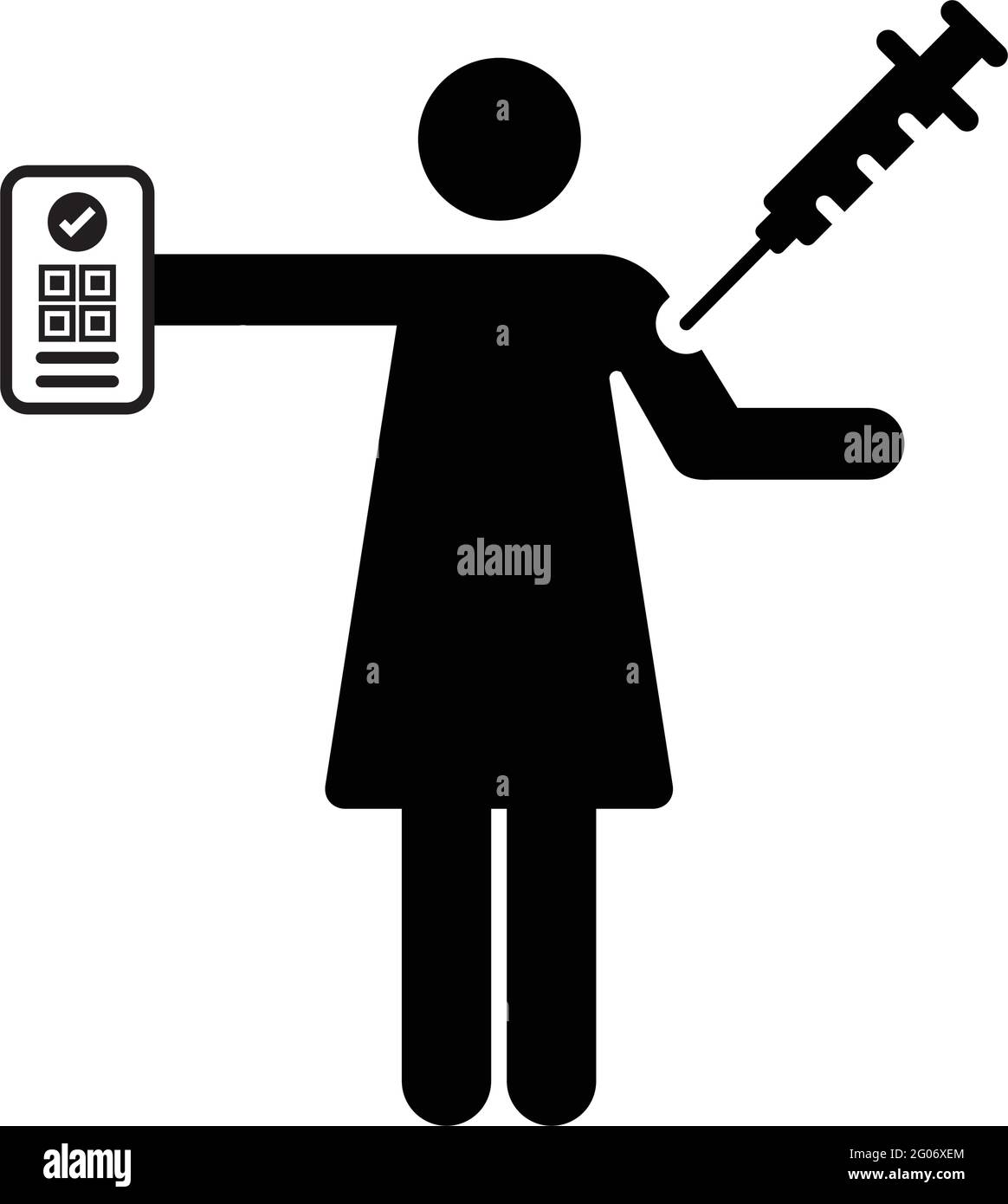 Vaccine card icon vector with female pictogram symbol for medical and ...