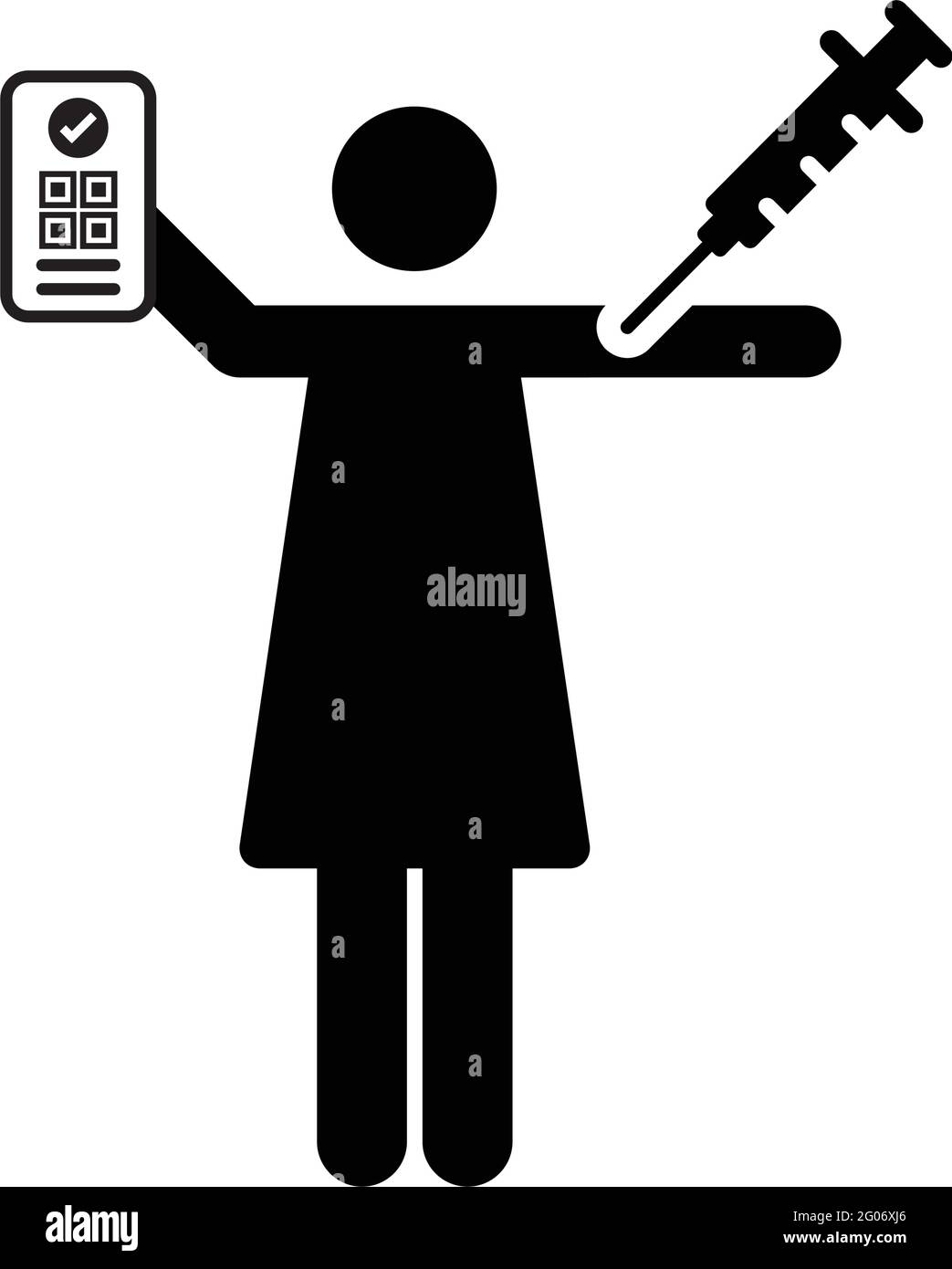 Digital vaccine passport icon vector with female pictogram symbol for ...