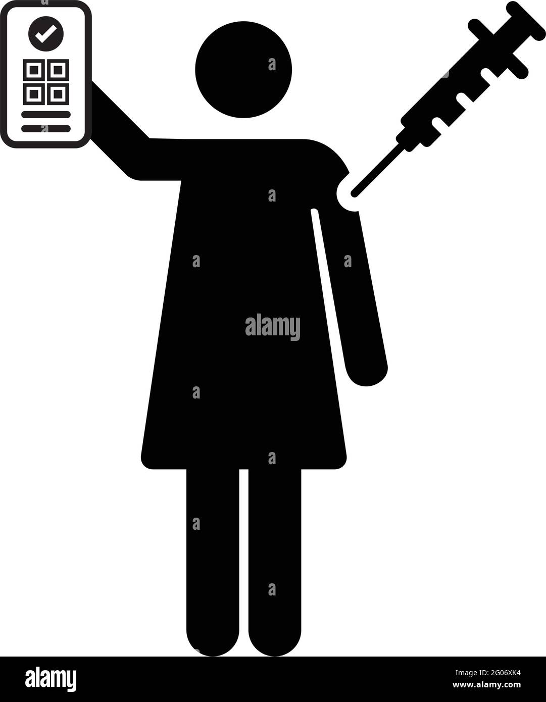 Vaccine passport icon vector with female pictogram symbol for medical ...