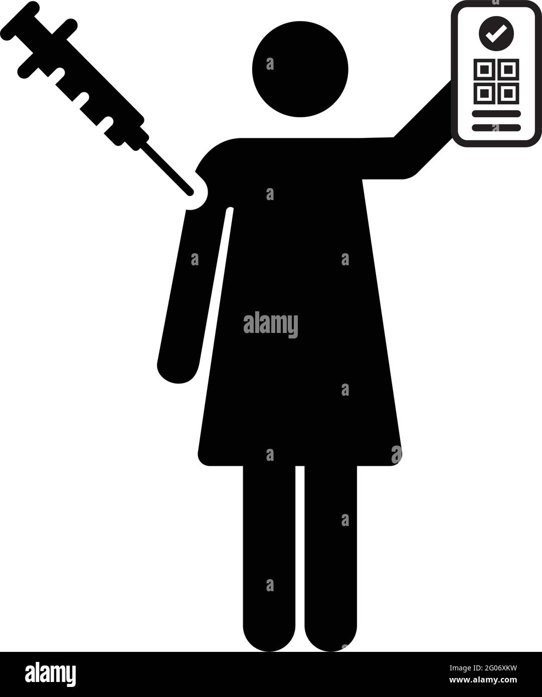 Vaccination passport icon vector with female pictogram symbol for ...