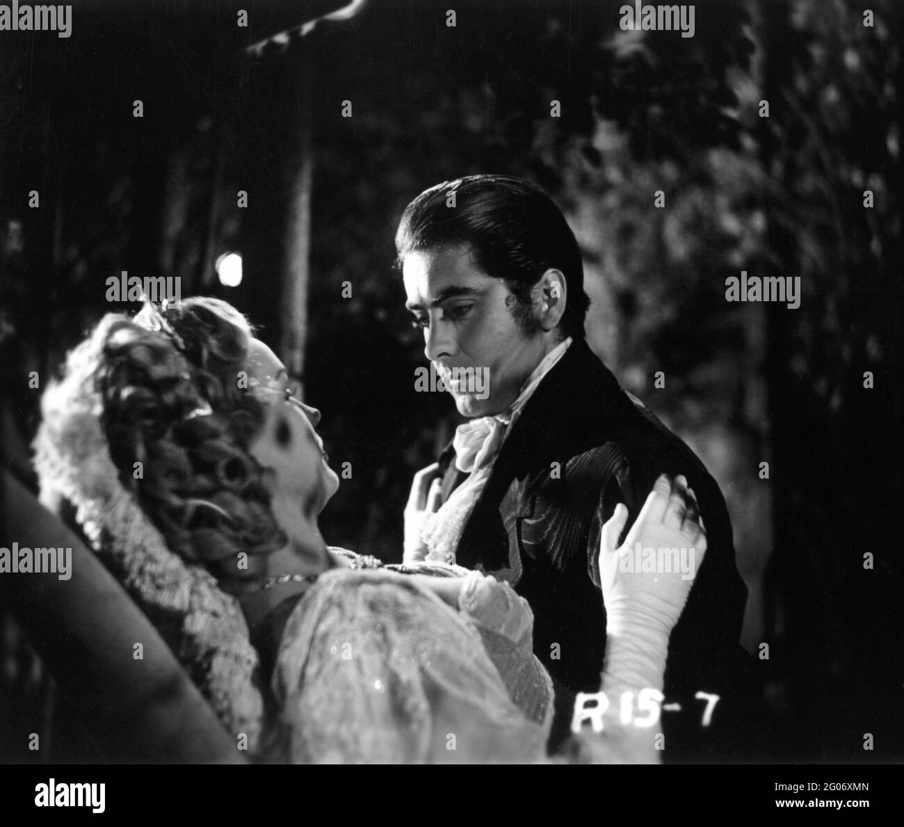 FRANCES FARMER and TYRONE POWER on set candid during filming of a love ...