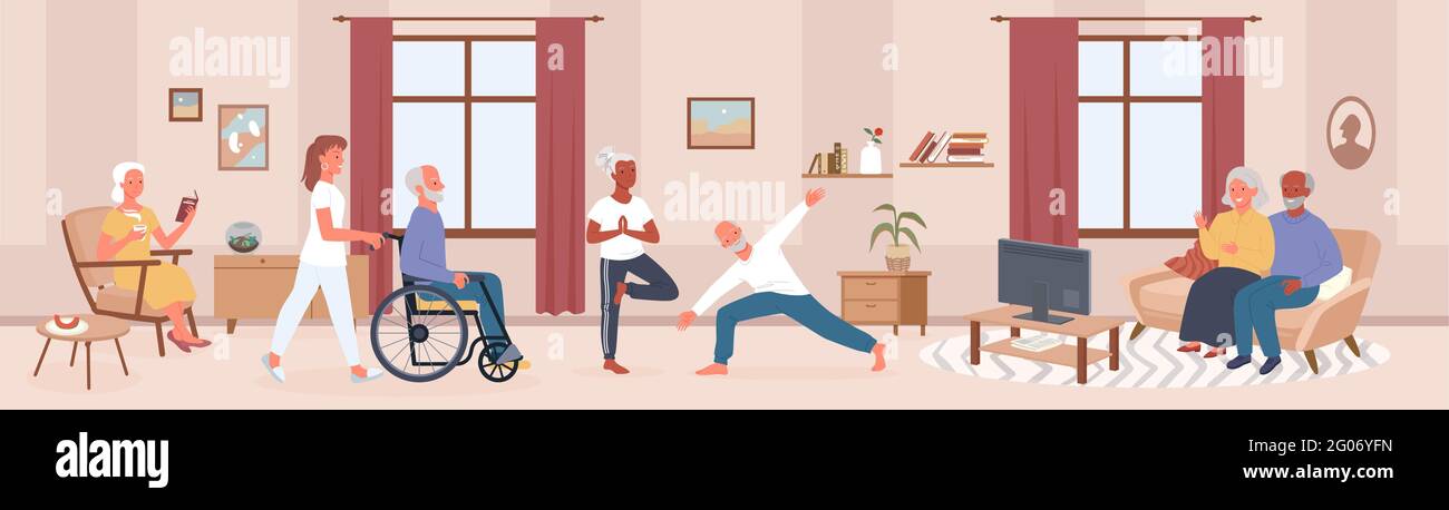 Senior woman + exercise + at home Stock Vector Images - Alamy