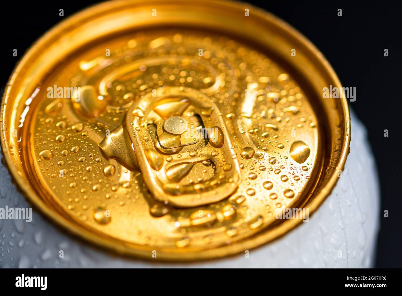 Top of beer can with condensation water droplets isolated Stock Photo ...