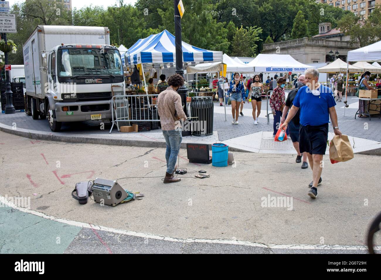 New York, NY, USA - June 1, 2021: Performer at the Union Square Farmers ...