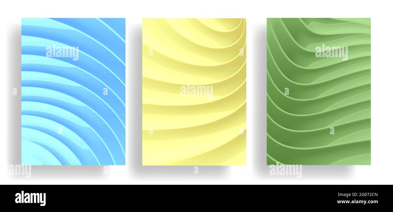 Set of poster or web banner backgrounds with 3d plastic waves texture ...