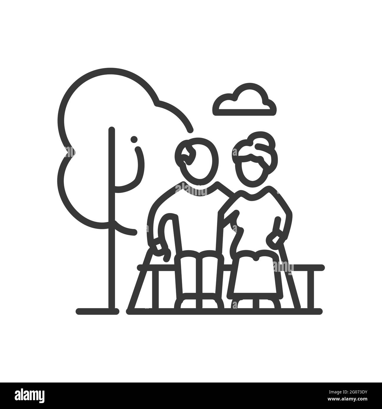 Senior couple - vector line design single isolated icon on white ...