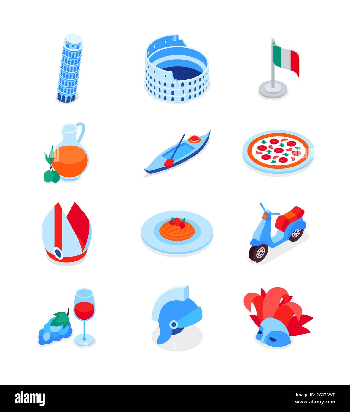Italian symbols - modern colorful isometric icons set. Culture and ...