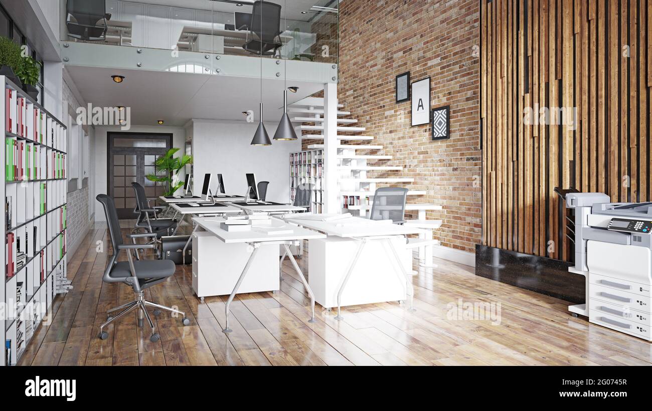 modern office interior design concept. 3d rendering idea Stock Photo ...