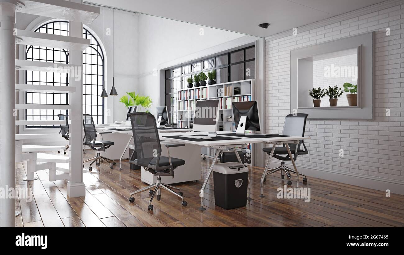modern office interior design concept. 3d rendering idea Stock Photo ...