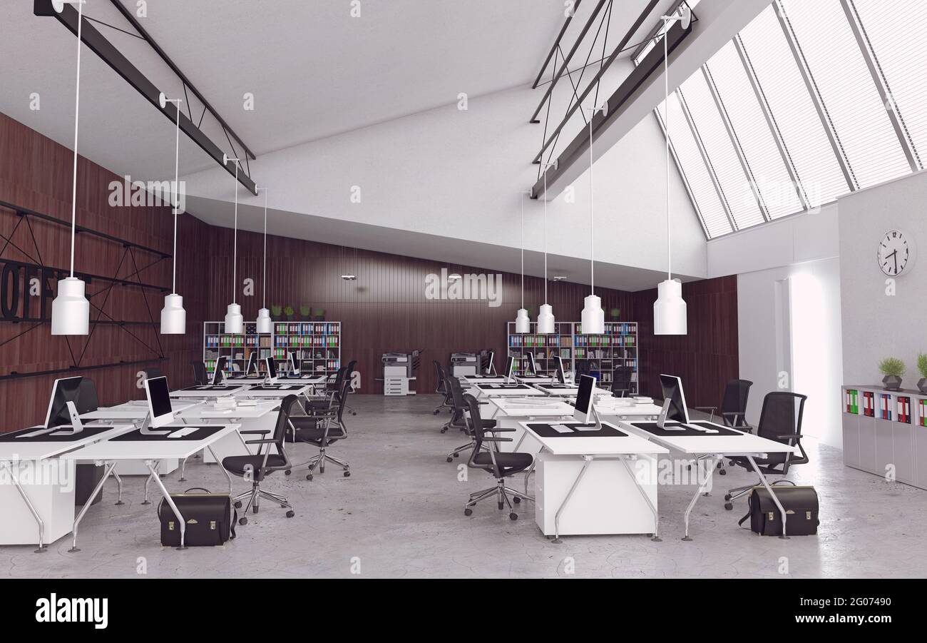 modern office interior design concept. 3d rendering idea Stock Photo ...