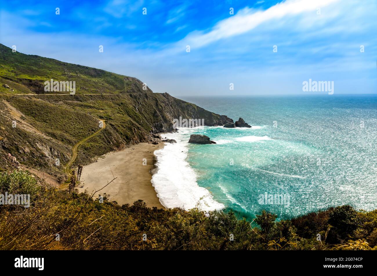 Panoramic view over the coast at Big Sur, California Stock Photo - Alamy