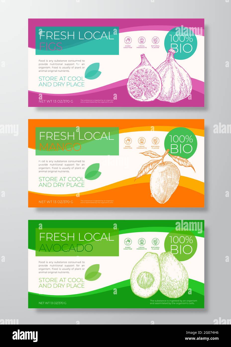 Fresh Local Fruits Label Templates Set. Abstract Vector Packaging ...