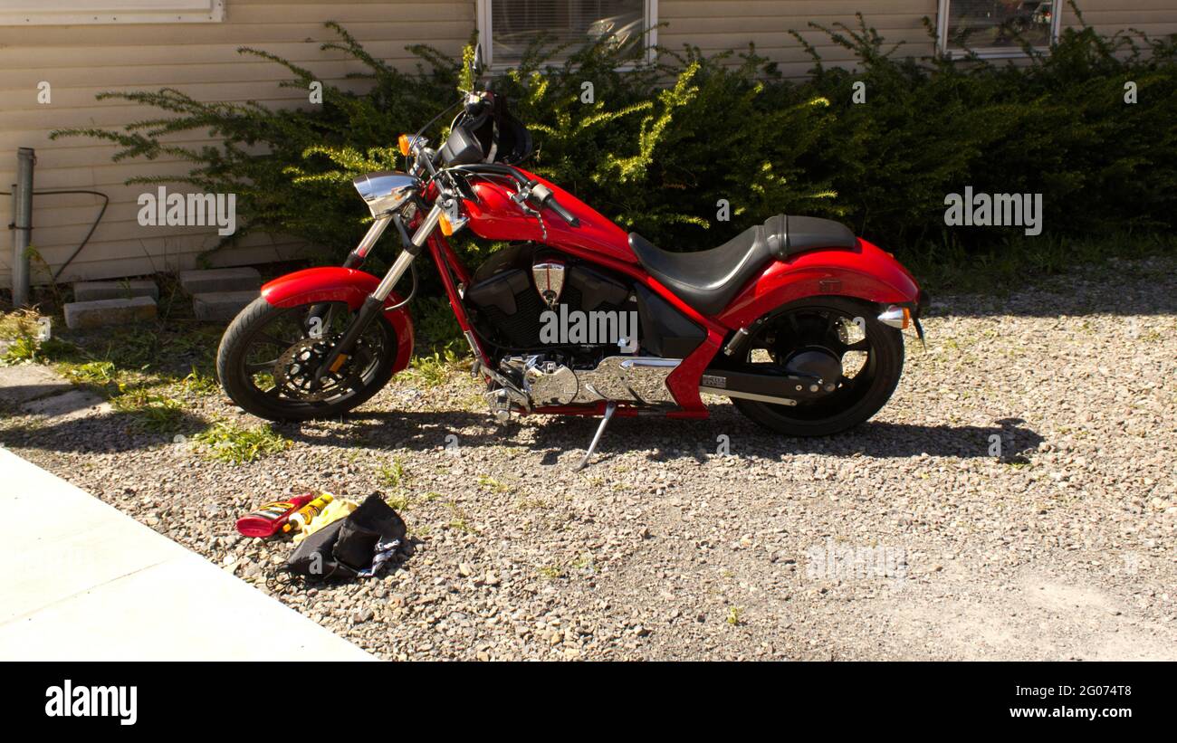 A Bright Red Custom Motorcycle Stock Photo - Alamy