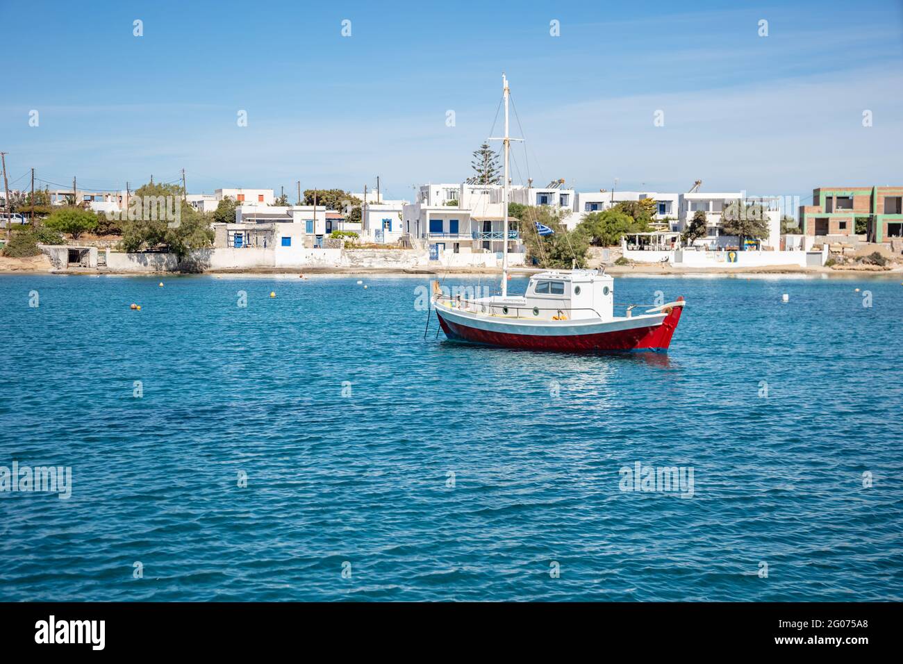 Greece milos greek boat flag hi-res stock photography and images - Alamy