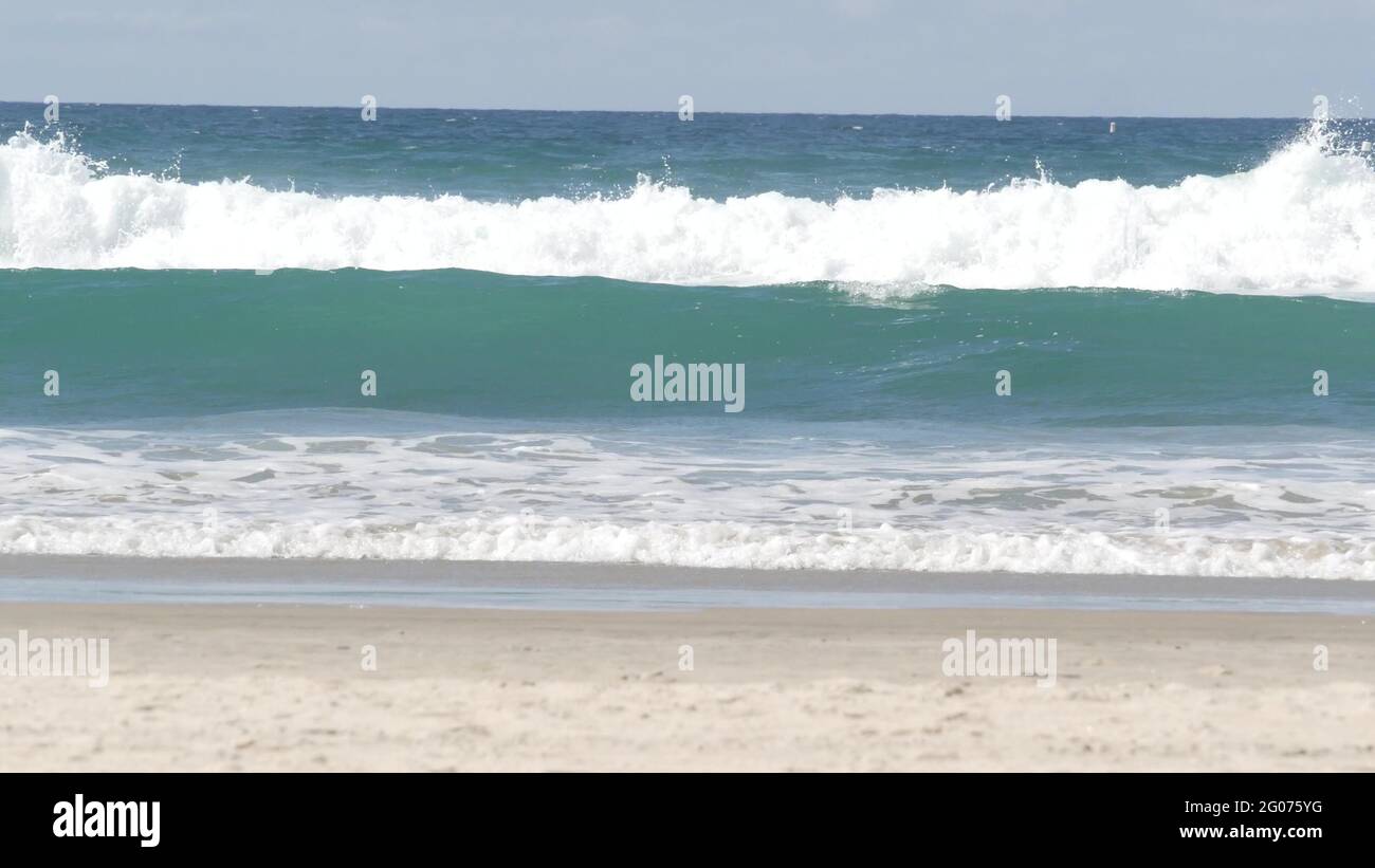 Pacific ocean big waves splashing, California coast USA. Water surface ...
