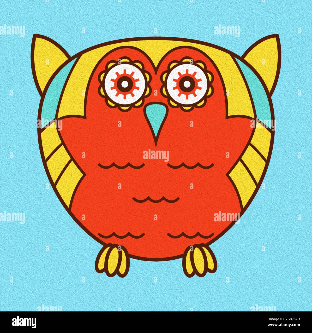 Illustration of a funny oval owl on a pale blue background, made as an ...