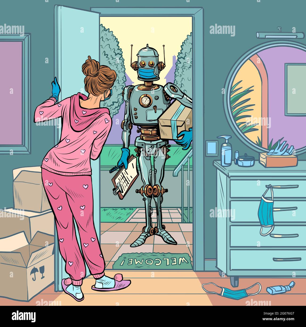 Delivery man with a mask Stock Vector Images - Alamy