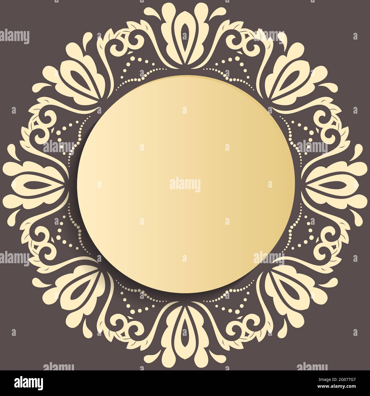 Round vector frame with floral elements and arabesques. Pattern with ...
