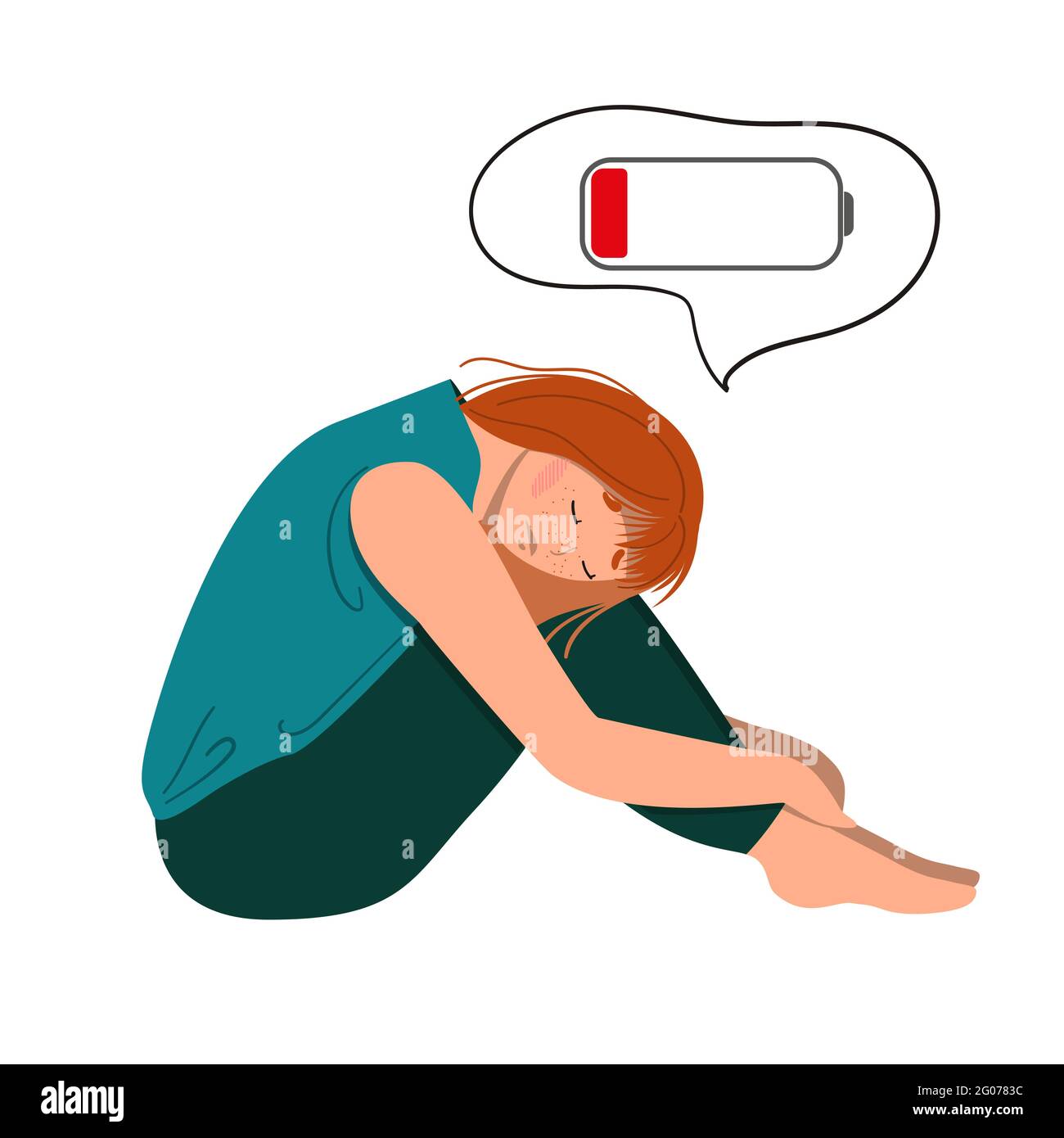 Tired woman sitting on the floor. Concept of emotional burnout or ...