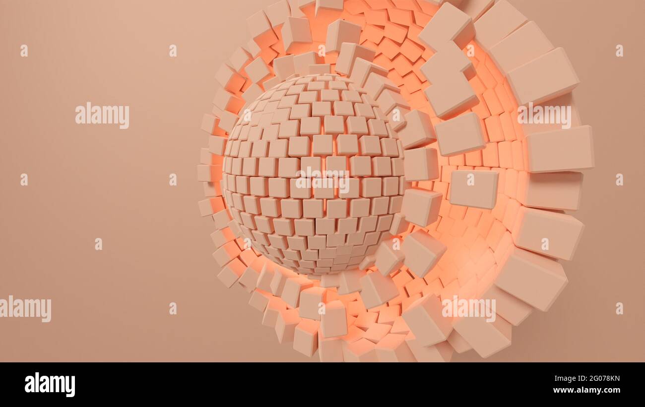 3D Illustration of transforming sphere composed of cubes Stock Photo ...