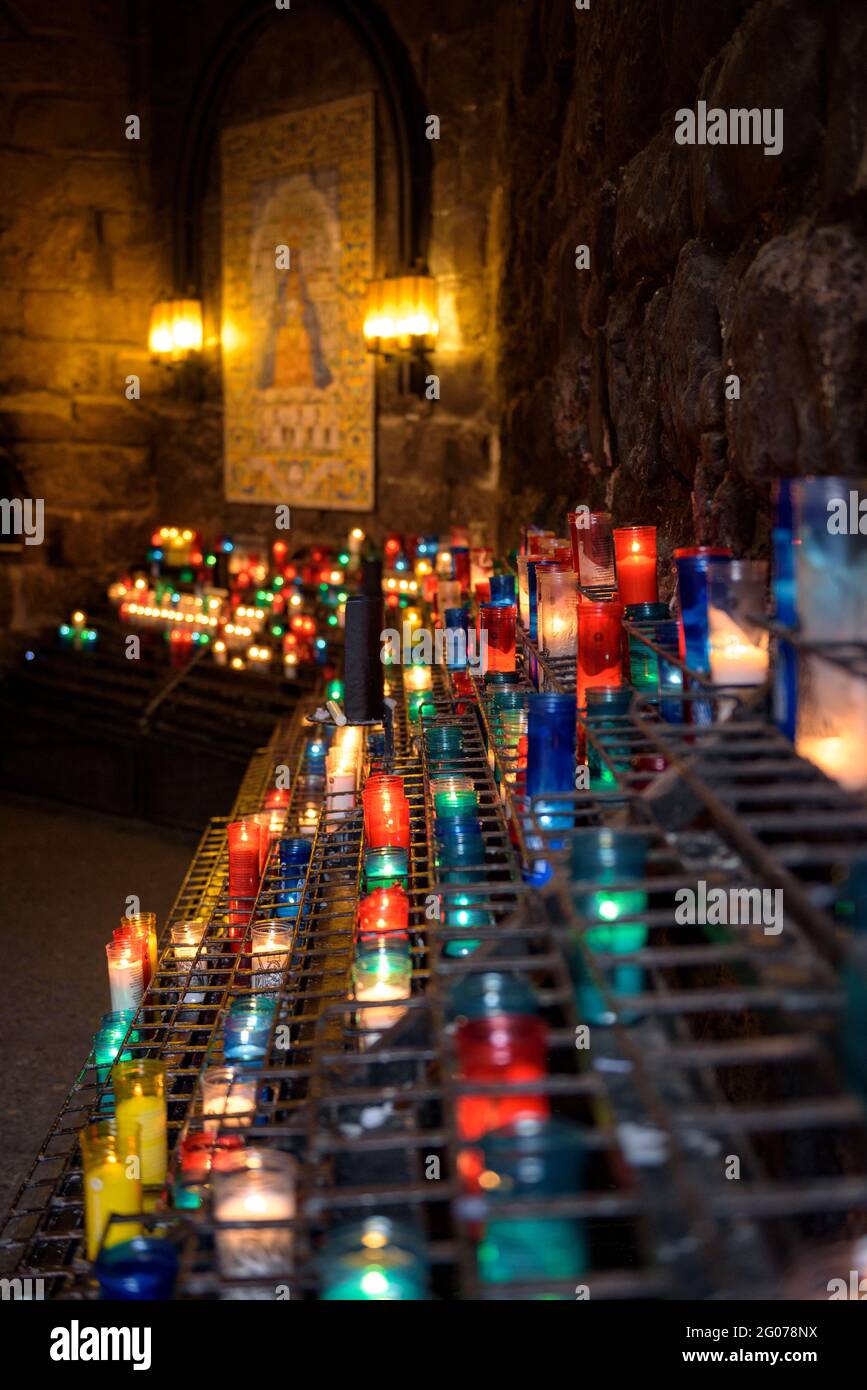 Candles on the Ave Maria Corridor of the Montserrat Abbey (Barcelona ...