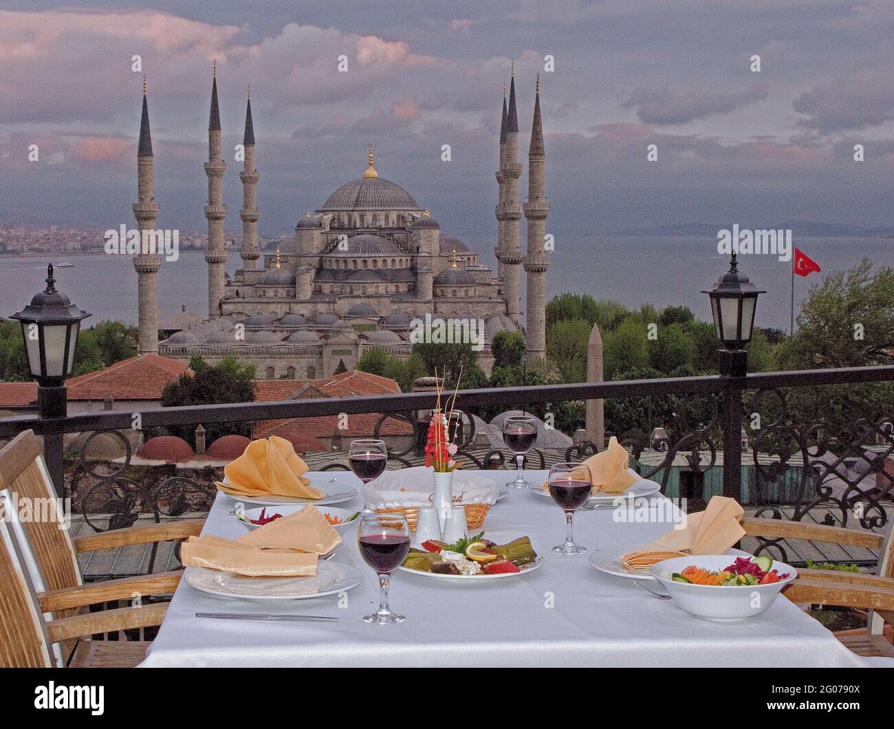 View over the opposite Blue Mosque from a panoramic restaurant in ...