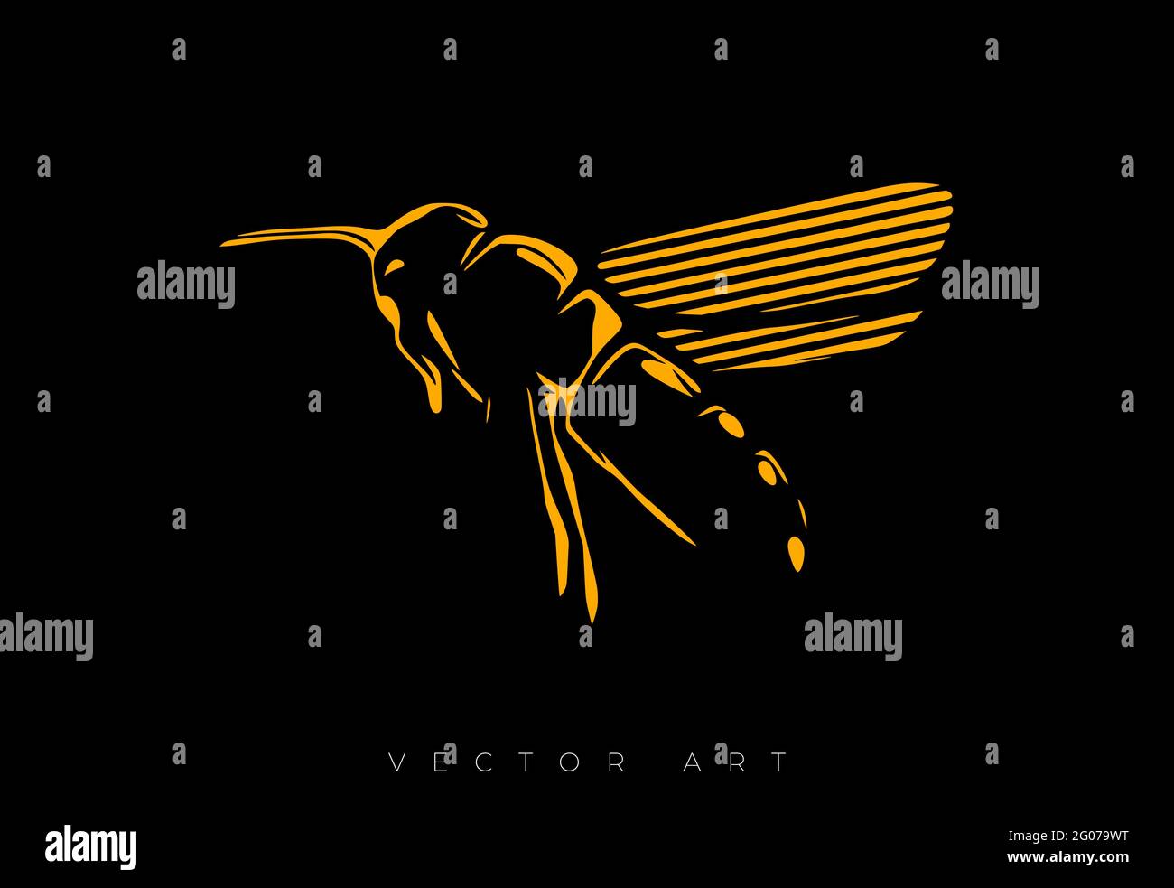 Vector illustration of a flying bee on a black background. Modern wall ...