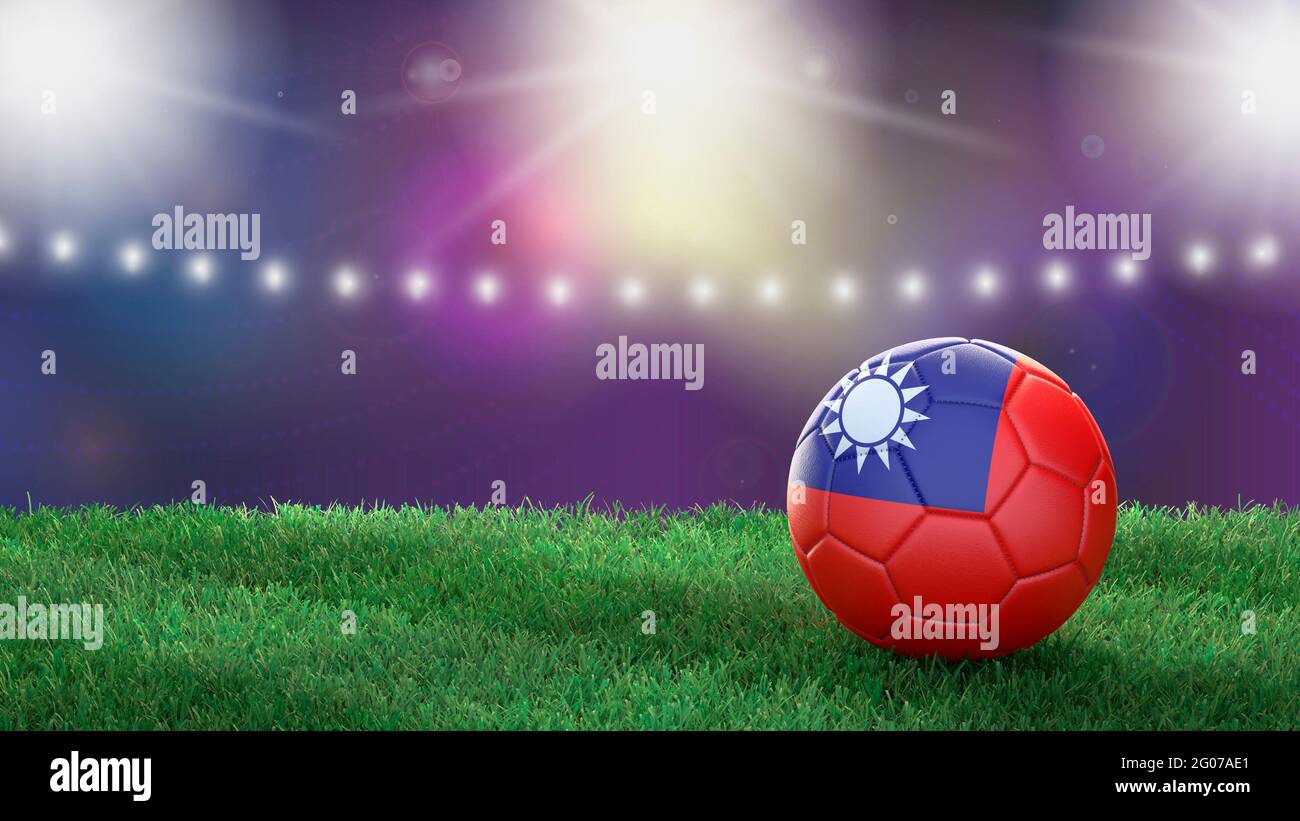 Soccer ball in flag colors on a bright blurred stadium background ...