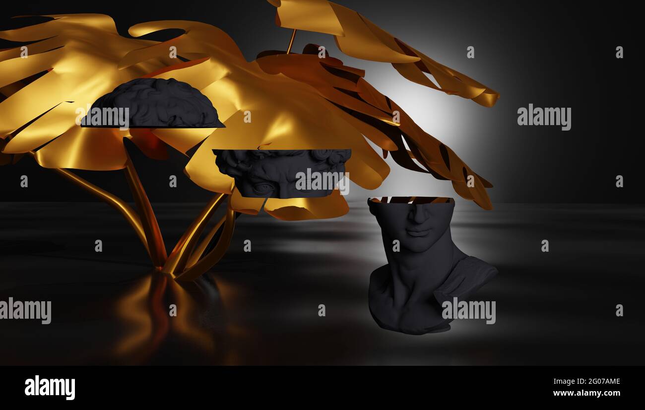 Podium for product display in dark and gold colour. Statue cross ...