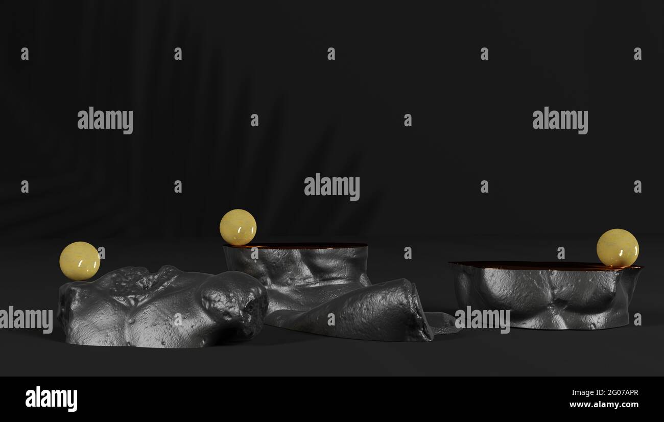 Podium for product display in dark and gold colour. Statue cross ...