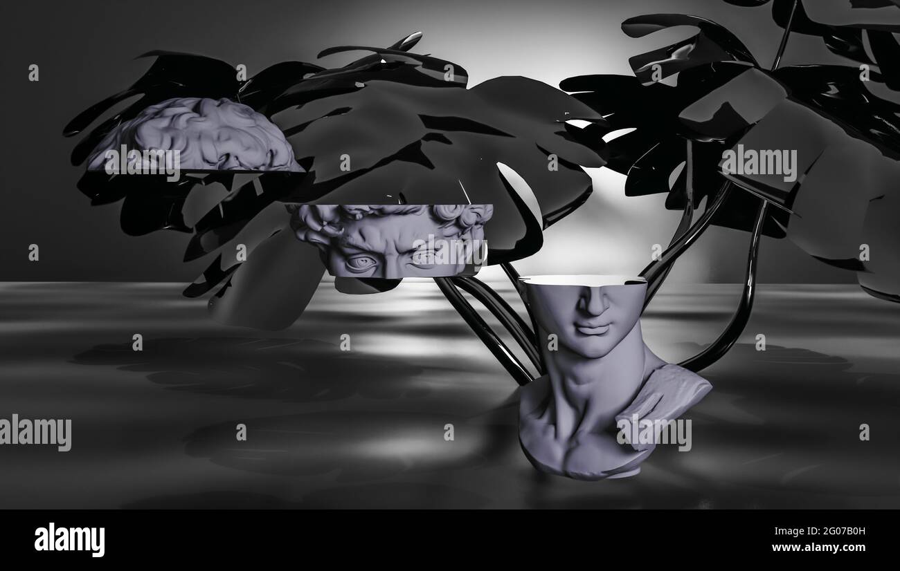 3d rendering. Podium for product display in dark colour. Statue cross ...