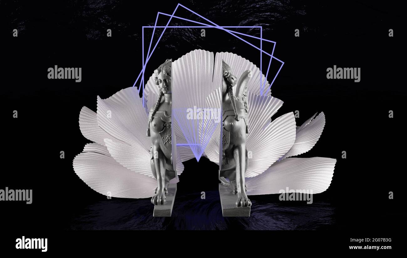 3d rendering. Podium for product display in silver and violet colour ...