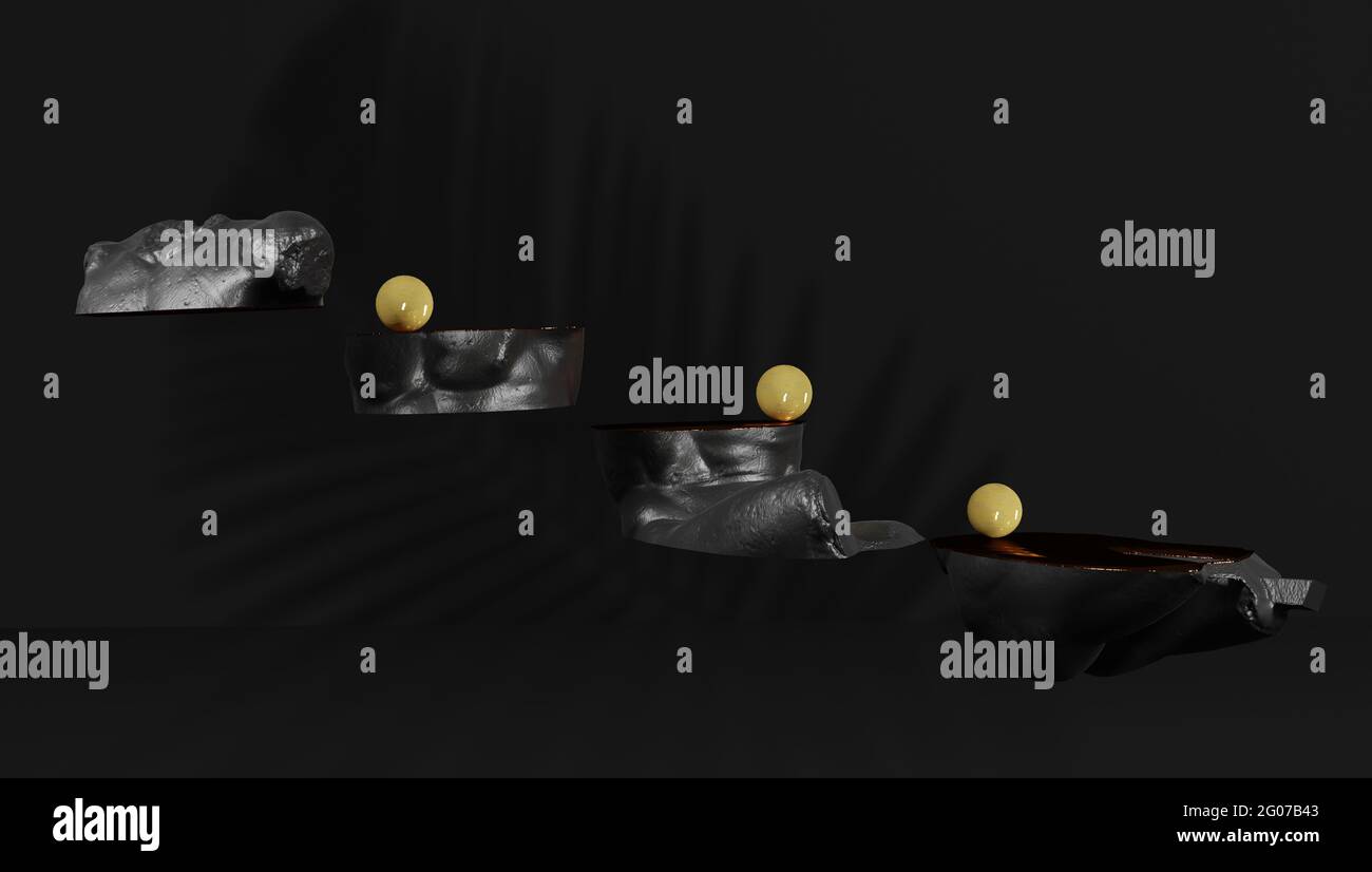 3d rendering. Podium for product display in dark and gold colour ...