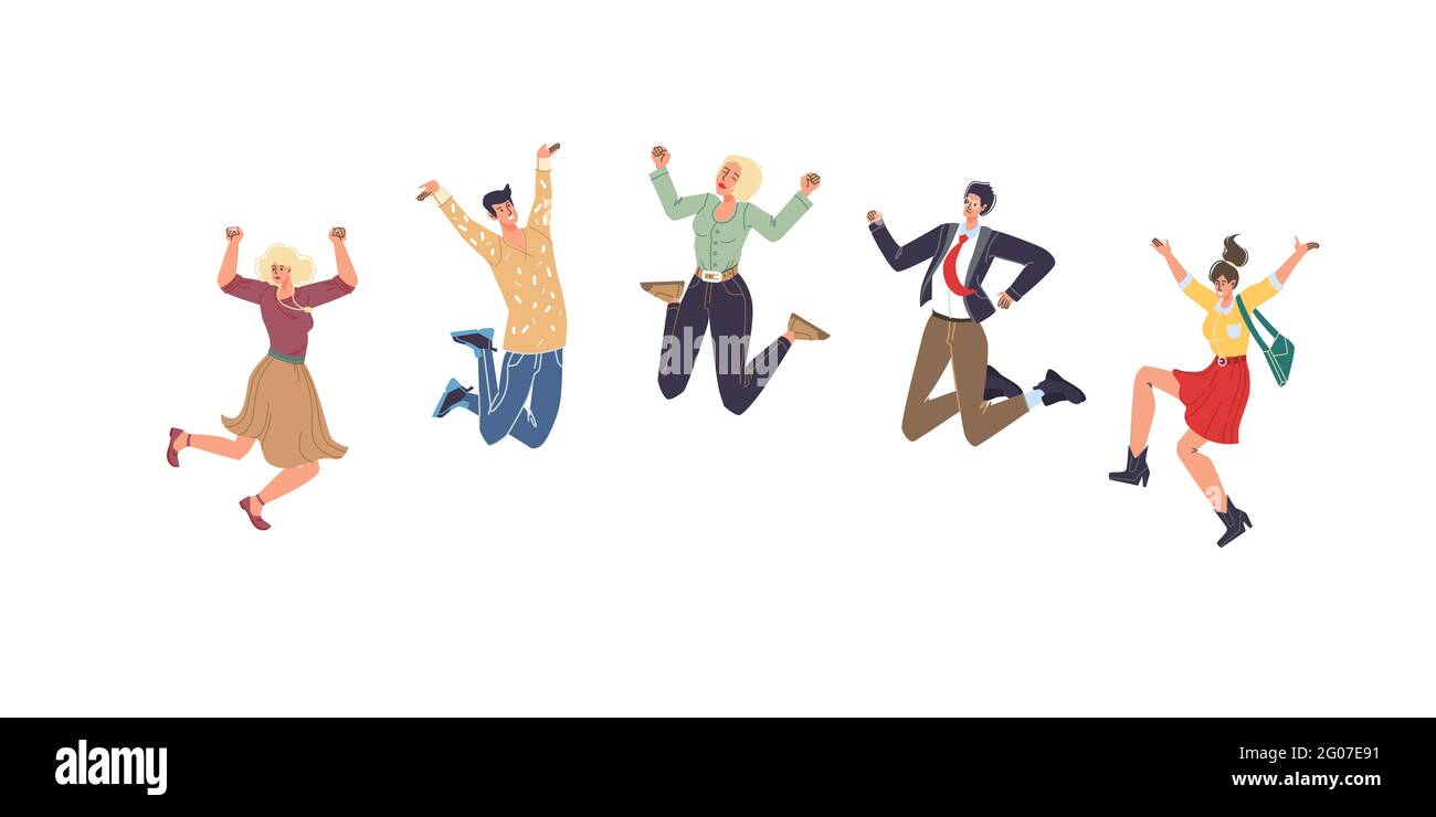 Flat cartoon characters friends in happy mood,vector illustration ...