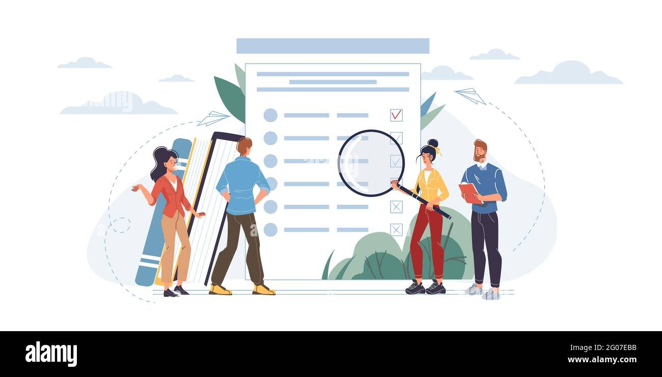 Flat cartoon characters in online education,survey,exam vector ...