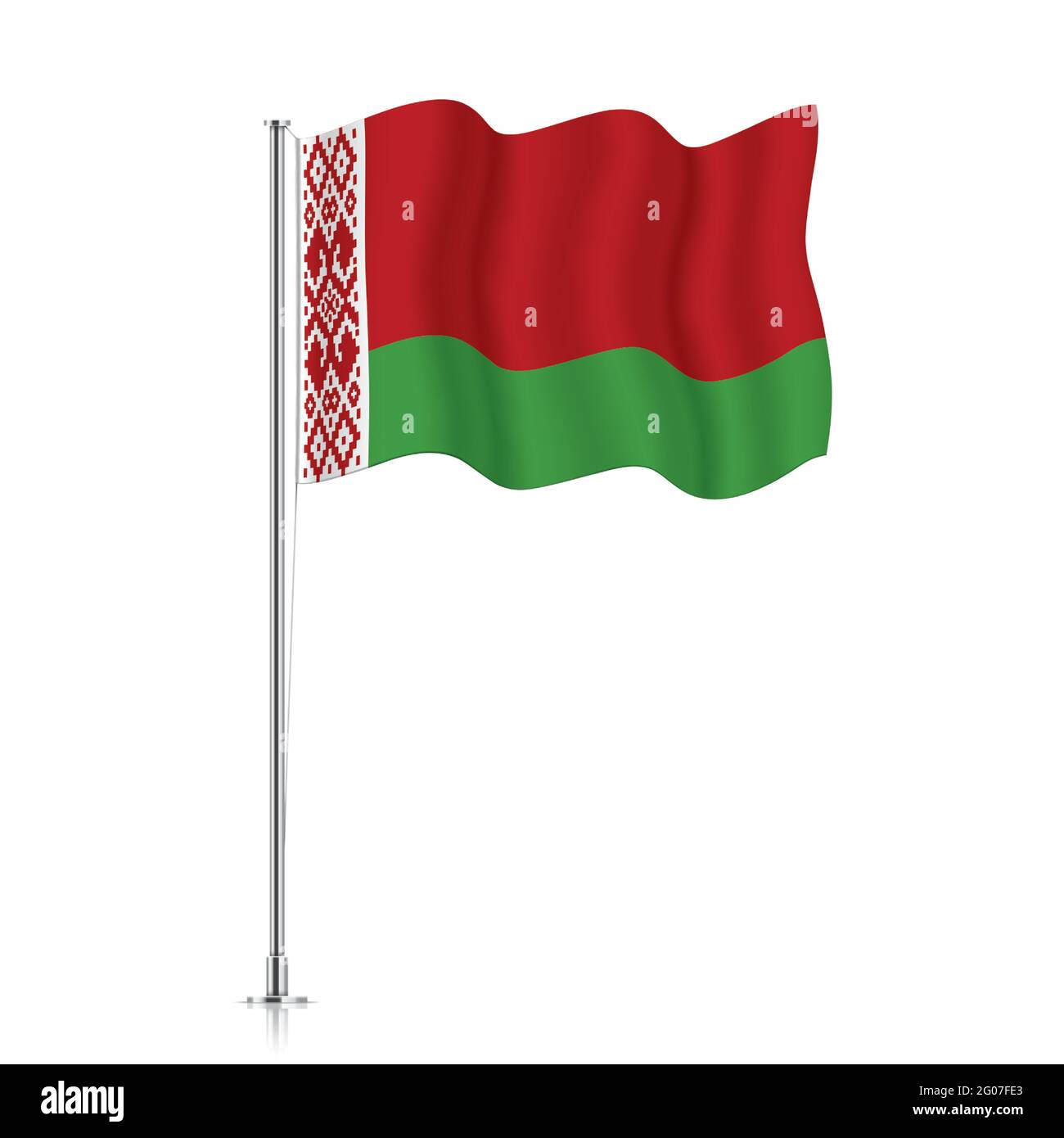 Belarus flag waving on a metallic pole. The official flag of Belarus ...
