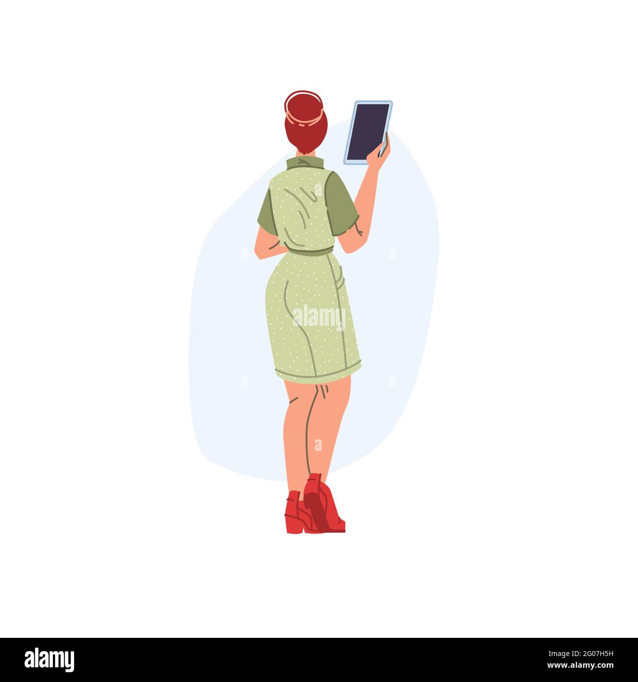 Flat cartoon character with blank screen tablet vector illustration ...